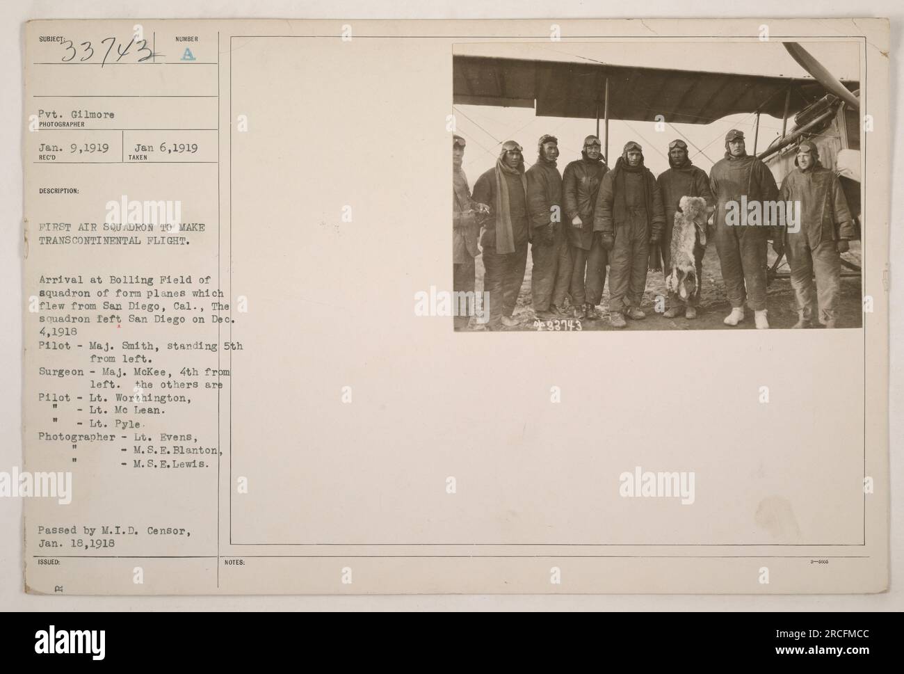 Pvt. Gilmore took this photograph on January 9, 1919, at Bolling Field ...