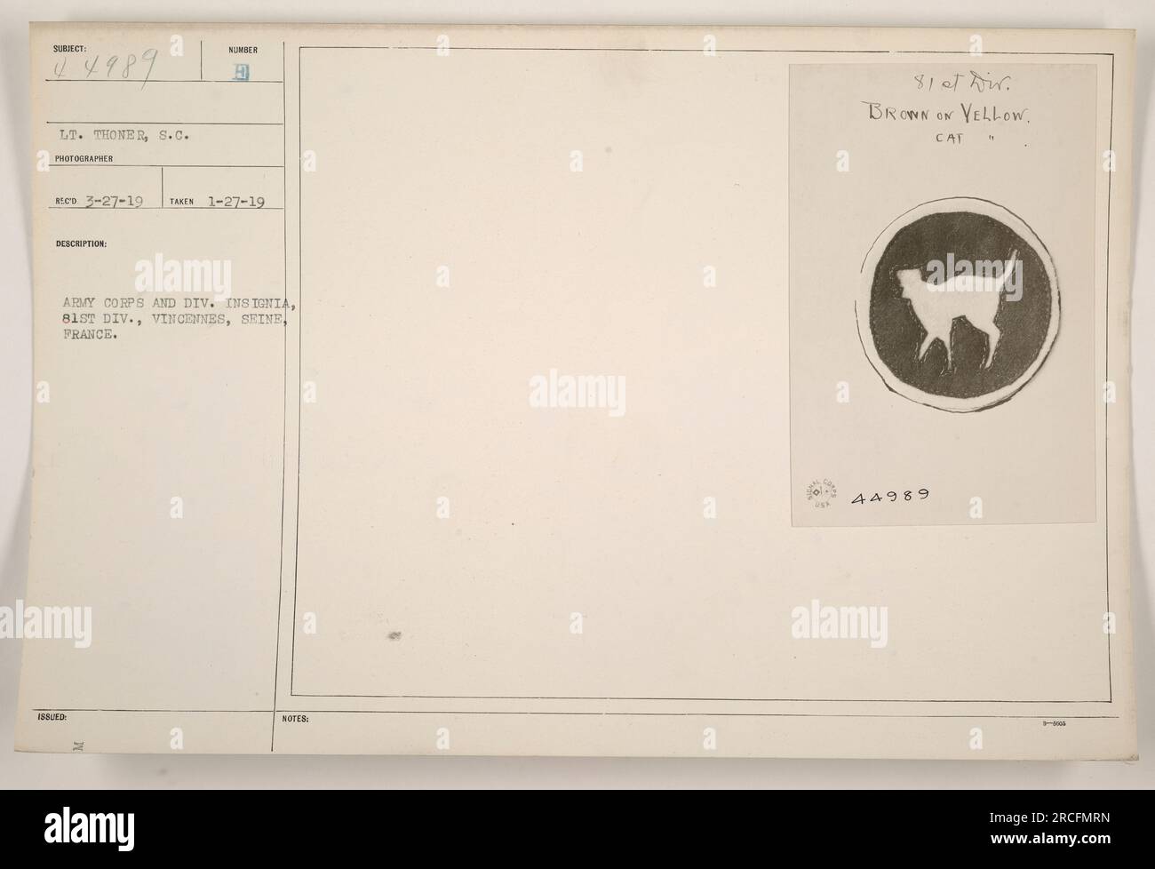 Photograph of Lieutenant Thoner, S.C., taken on January 27, 1919. The ...