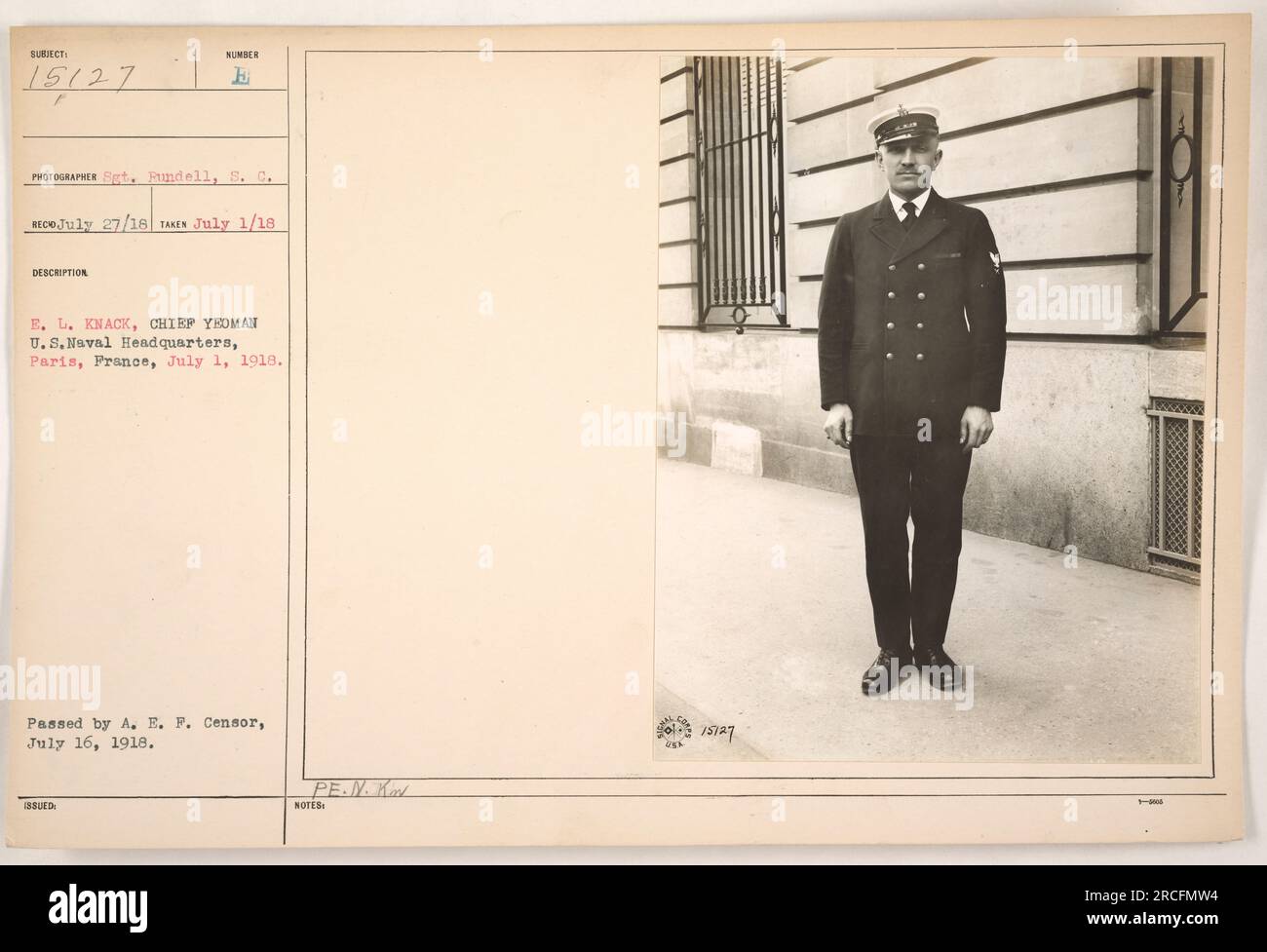 A U.S. Navy Chief Yeoman, E.L. Knack, at U.S. Naval Headquarters in ...