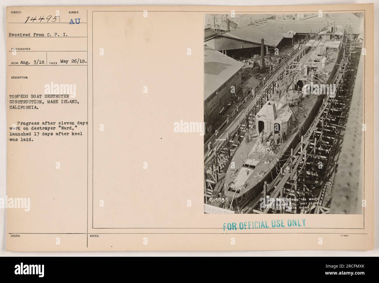 "Image of a torpedo boat destroyer under construction at Mare Island ...