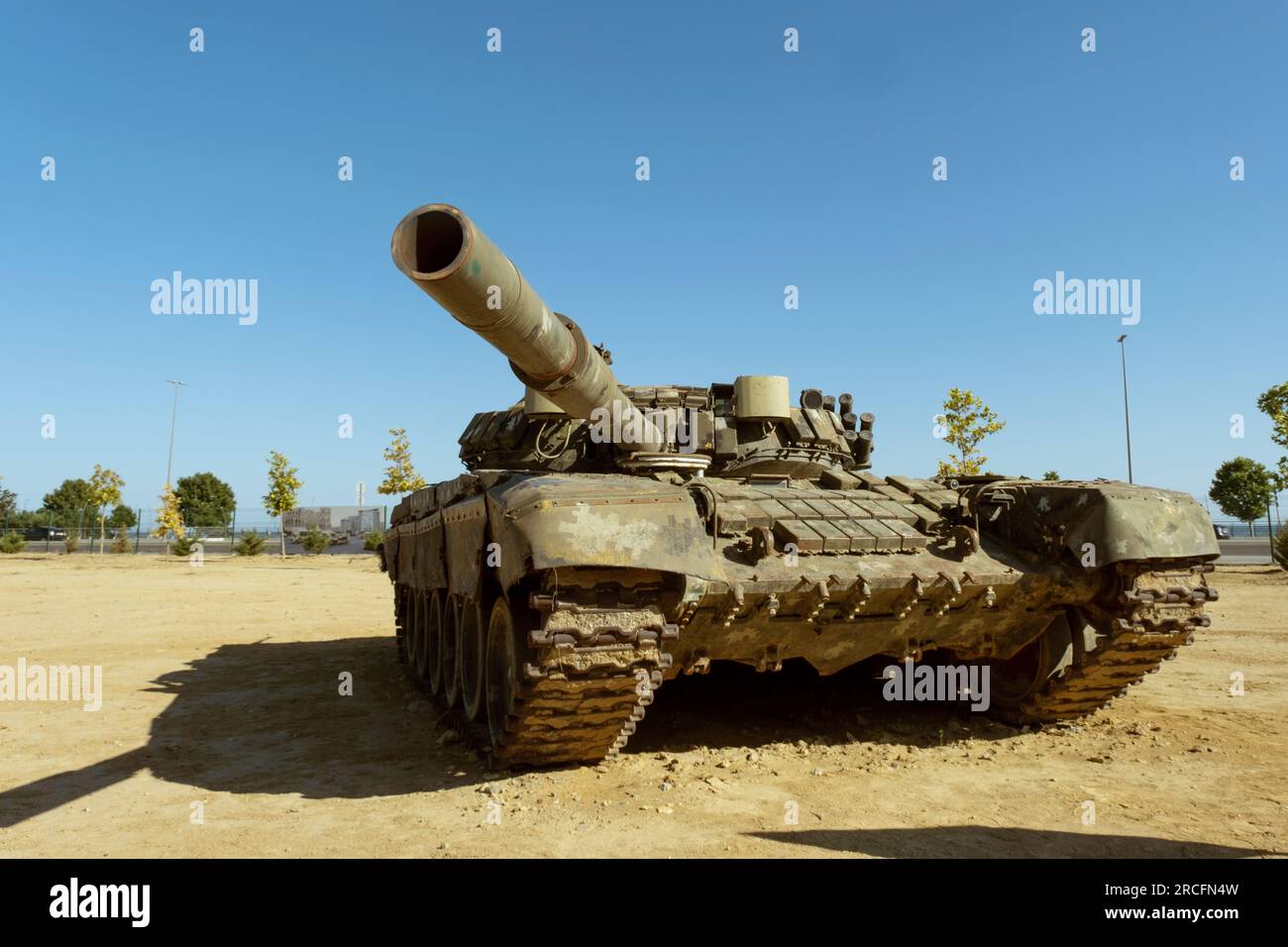 Baku, Azerbaijan - June 26, 2023: A front view of a tank captured from ...