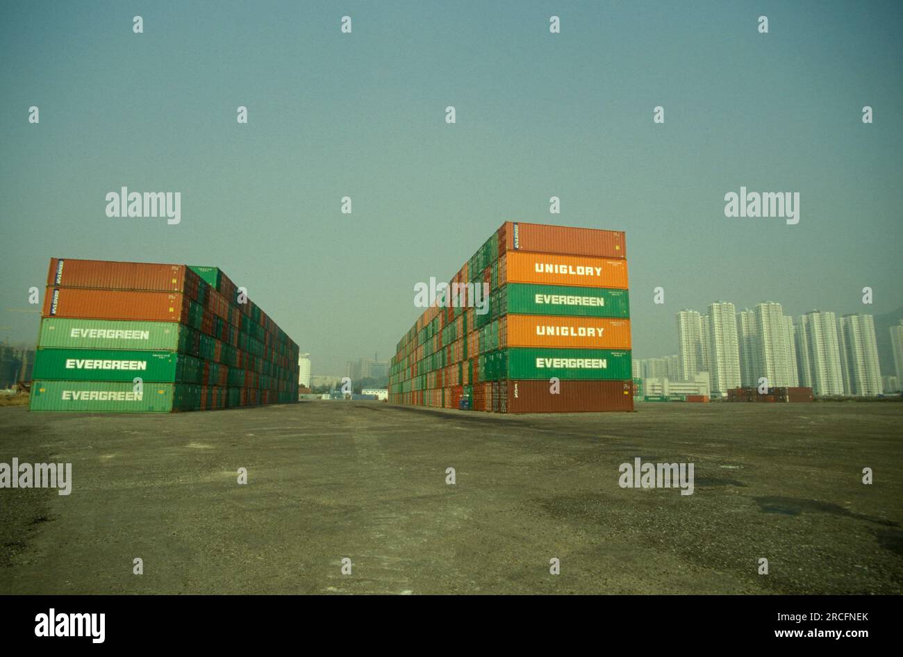 the Container and Freight ship Harbour in the city of Hongkong in ...