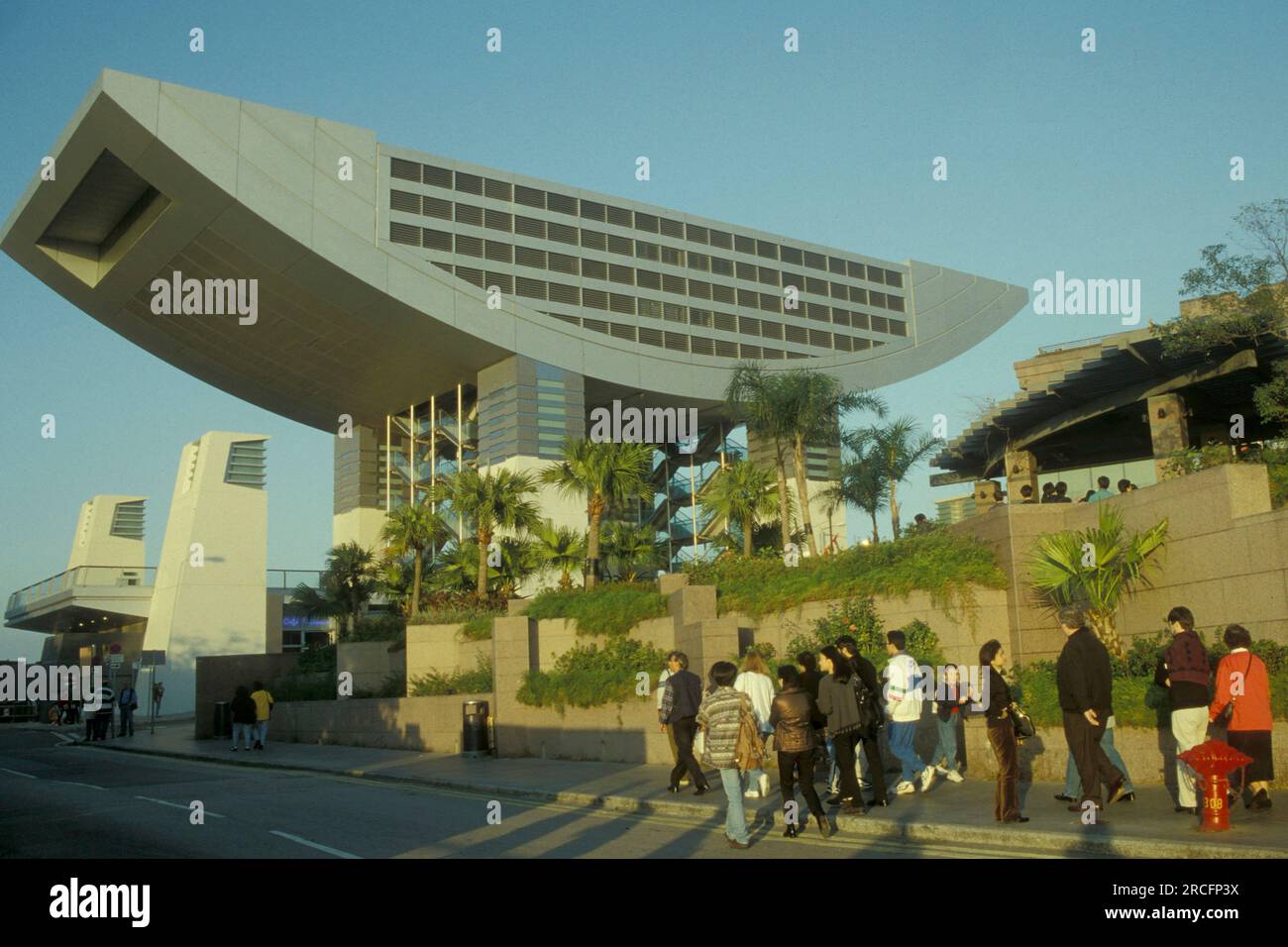 the Peak Tram Station with a view of the Victoria Harbour and the ...