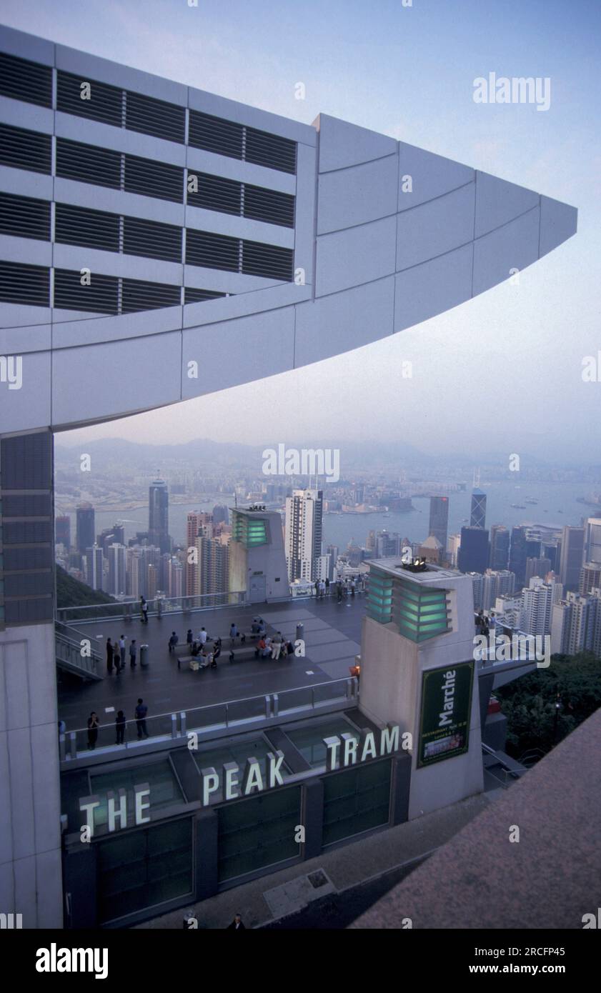 the Peak Tram Station with a view of the Victoria Harbour and the ...