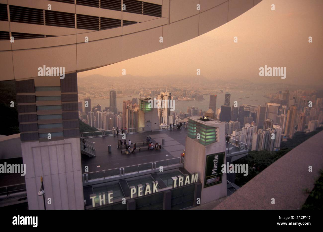 the Peak Tram Station with a view of the Victoria Harbour and the ...