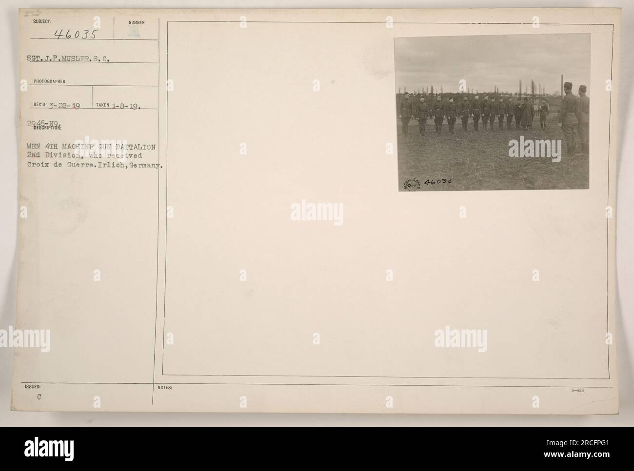 Men from the 4th Machine Gun Battalion, 2nd Division in Irlich, Germany ...