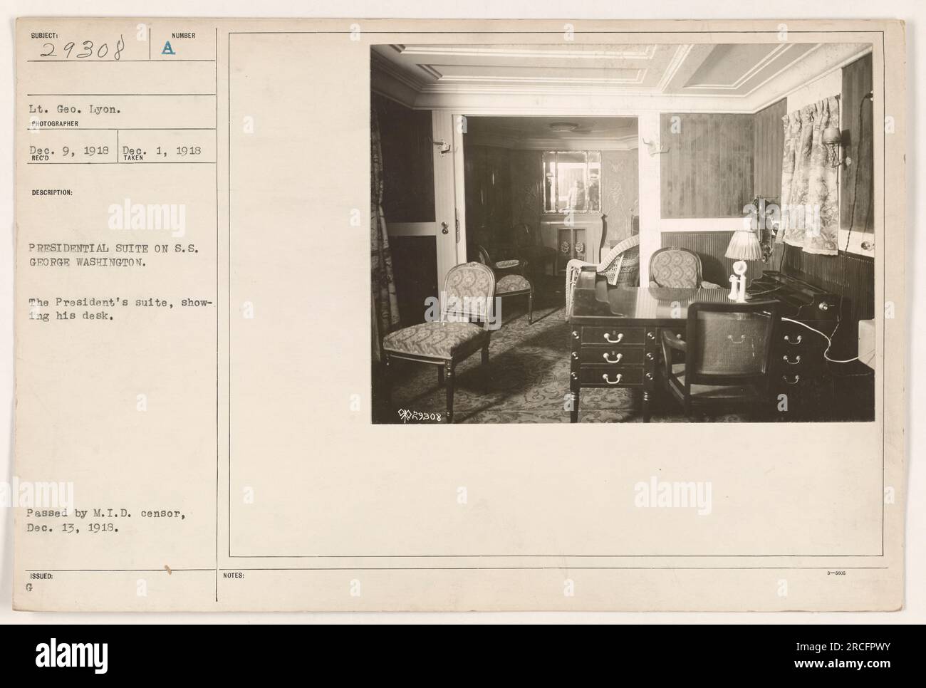 President Woodrow Wilson's suite on board the S.S. George Washington ...