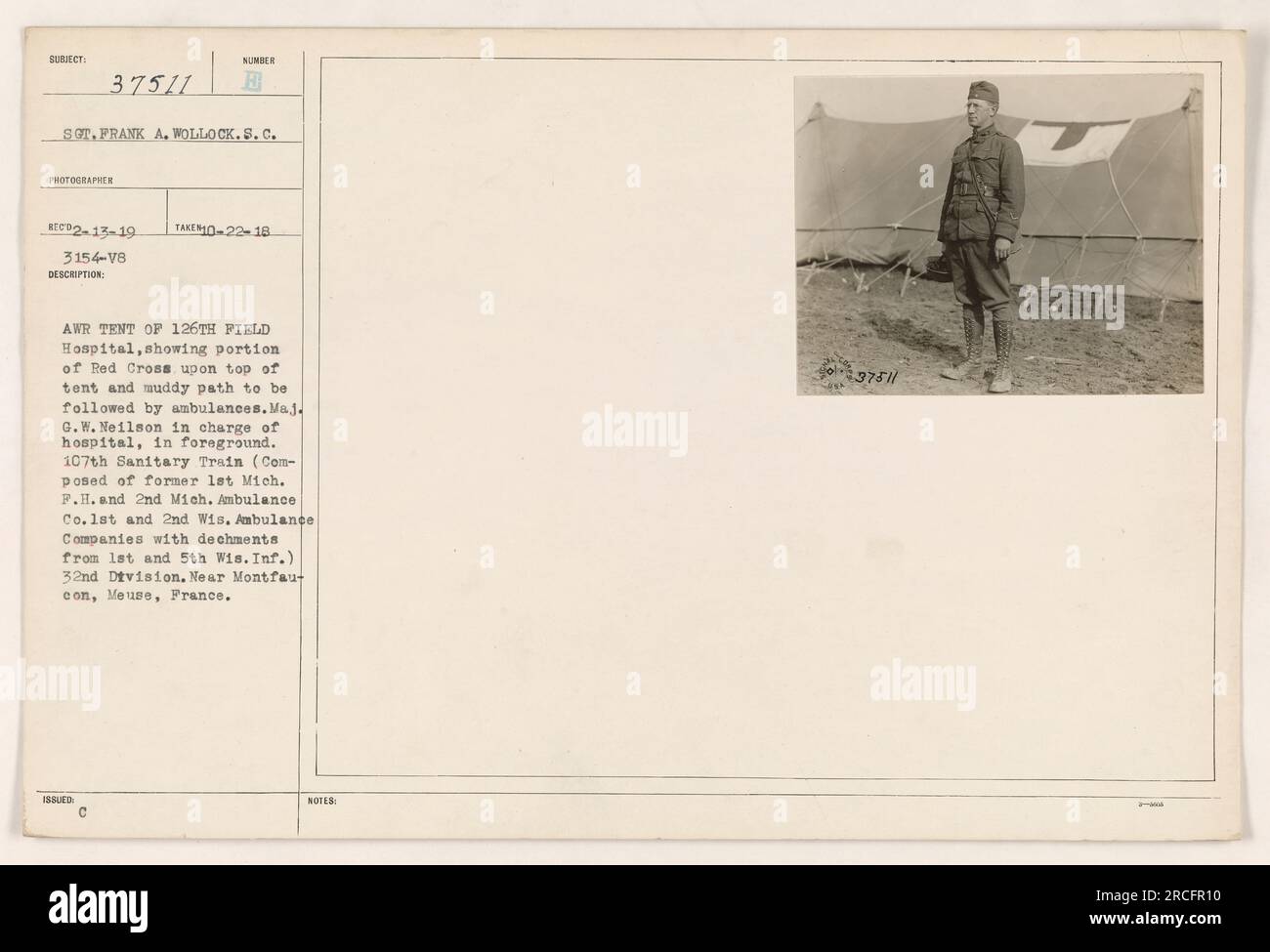 Sgt. Frank A. Wollock's photograph depicts the tent of the 126th Field ...