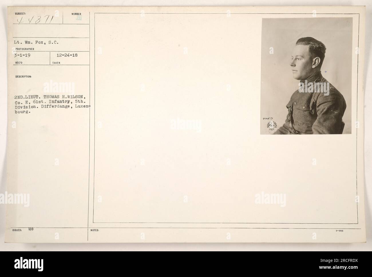 This photograph depicts 2nd Lieutenant Thomas H. Wilson of Company E ...