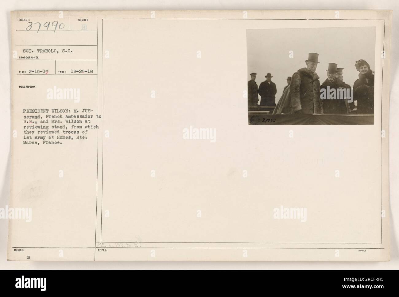 SGT. Trabold, an SC photographer, captures President Wilson, M. Jus ...