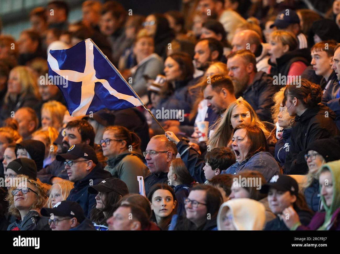 Scotland fans in the stands wave a flag during the women's friendly ...