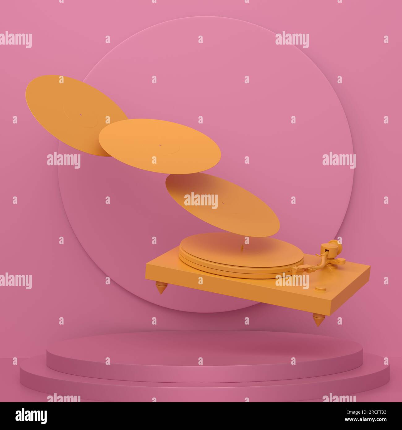 Abstract scene or podium with DJ turntable with vinyl LP record on ...