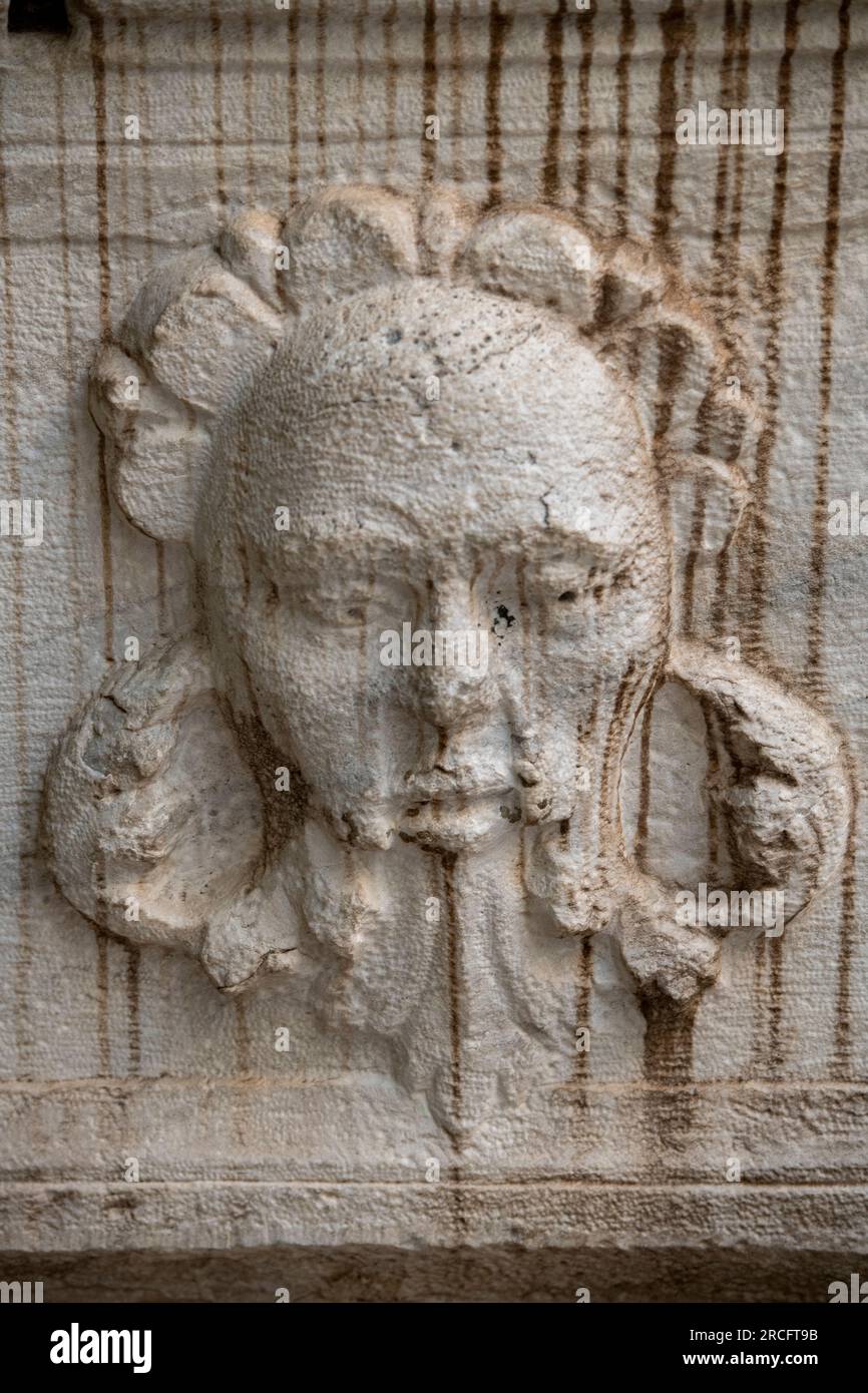 carved stone mask on diocletians palace in grad split, croatia Stock ...