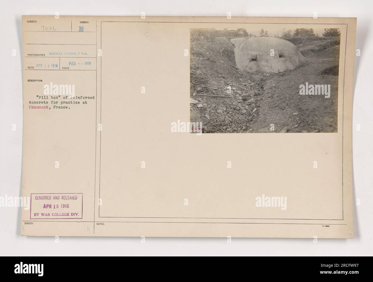 A reinforced concrete "Pill Box" used for practice in Chaumont, France ...