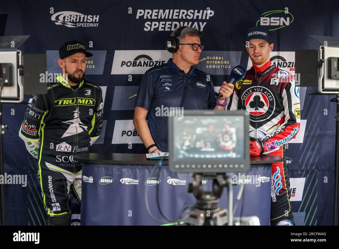 Ipswich Witches v Belle Vue Aces speedway. Danny King (Ipswich, left ...