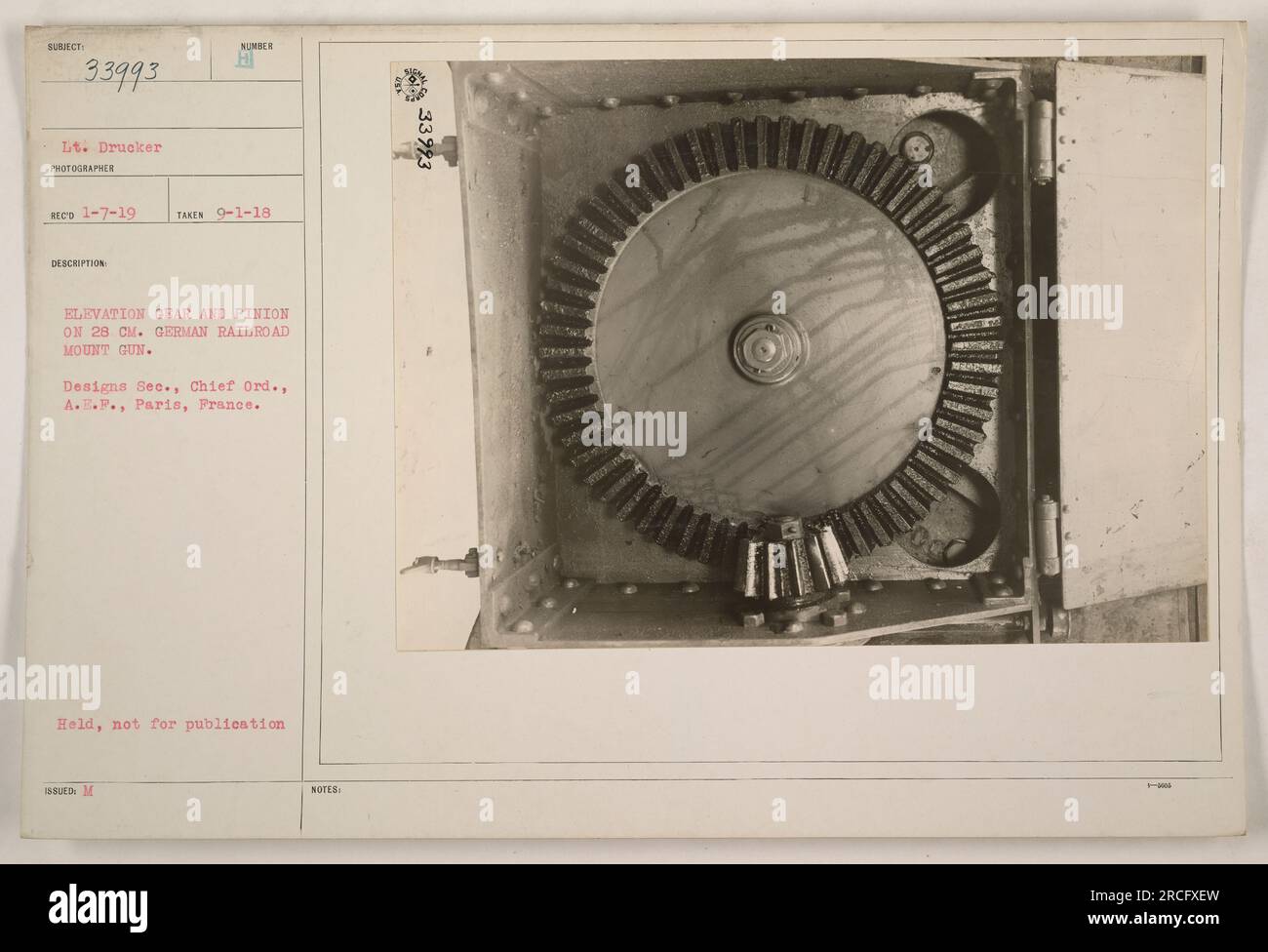 This photograph, taken on September 1, 1918, depicts the elevation gear ...