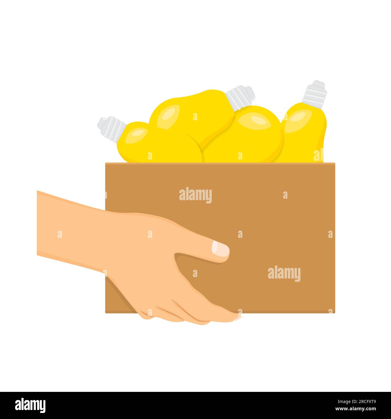 hand holding paper box full of light bulbs; concept of fresh ideas, solutions - vector ...
