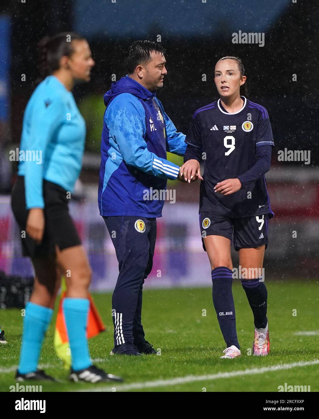 Scotland's Caroline Weir greets head coach Pedro Martinez Losa as she ...
