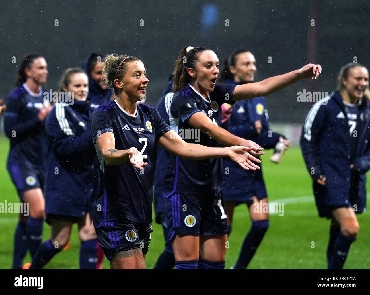 Scotland's Nicola Docherty and Lisa Evans celebrate following the women ...