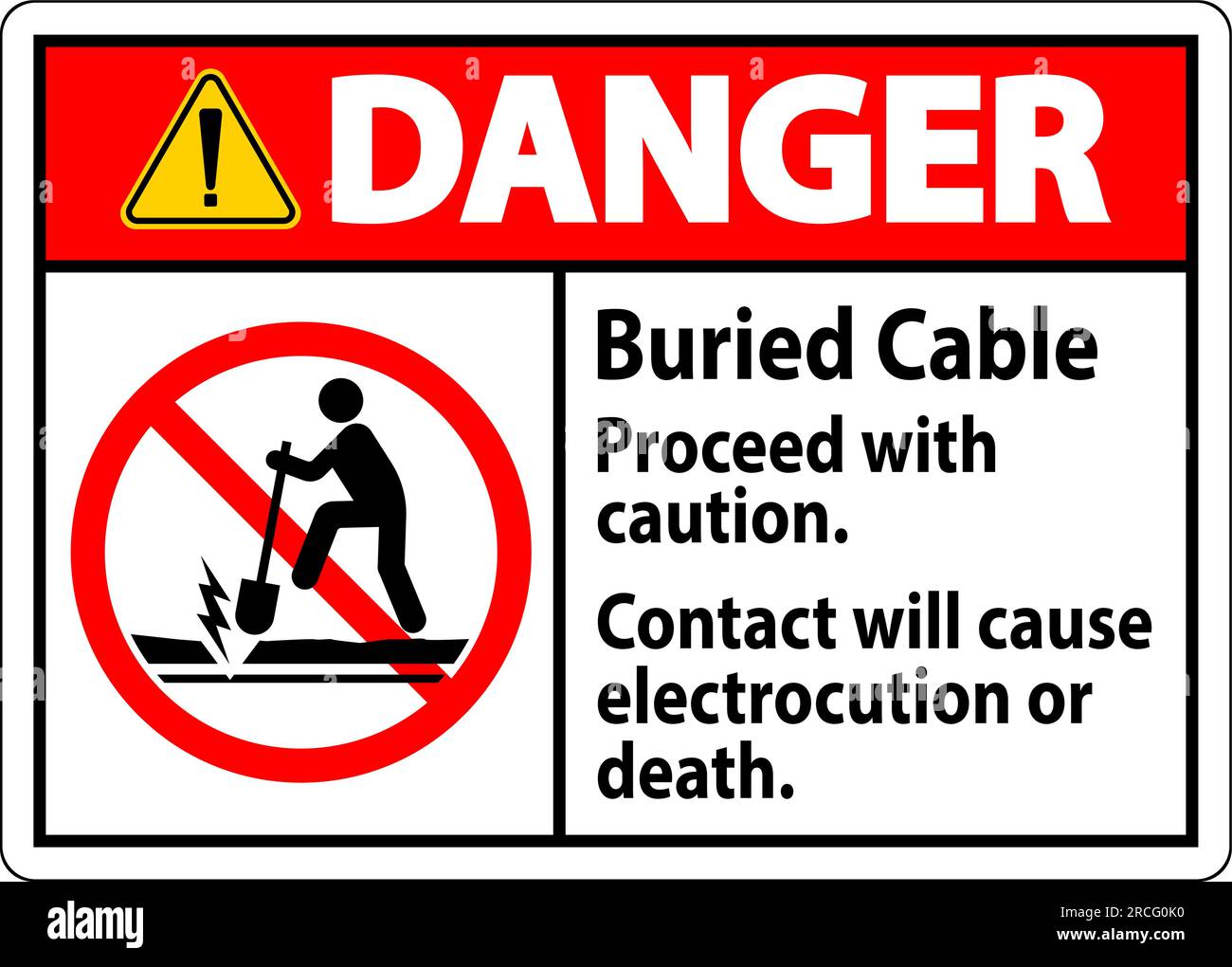 Danger Sign Buried Cable, Proceed With Caution, Contact Will Cause ...