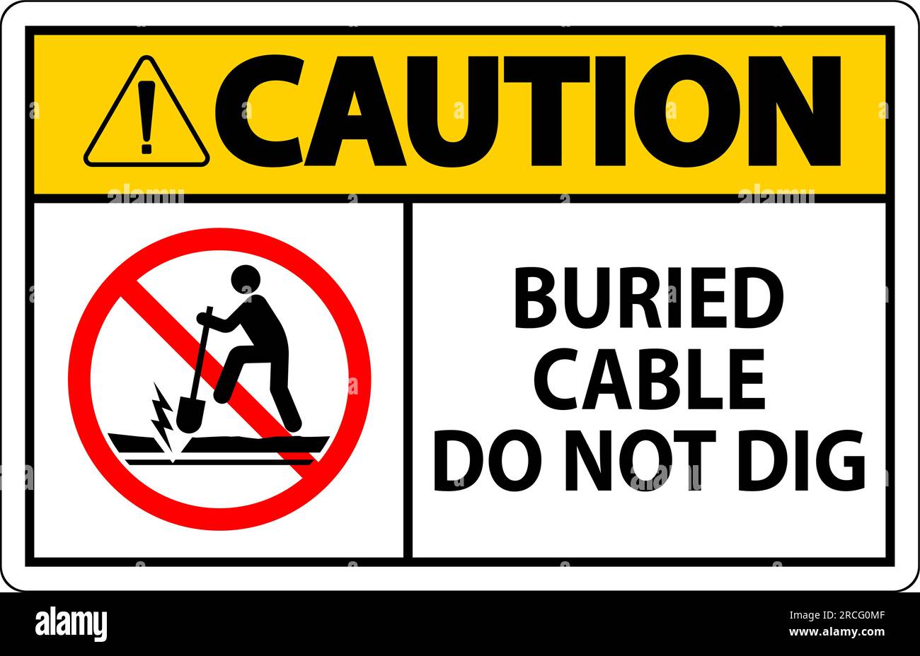 Caution Sign Buried Cable, Do Not Dig On White Background Stock Vector ...