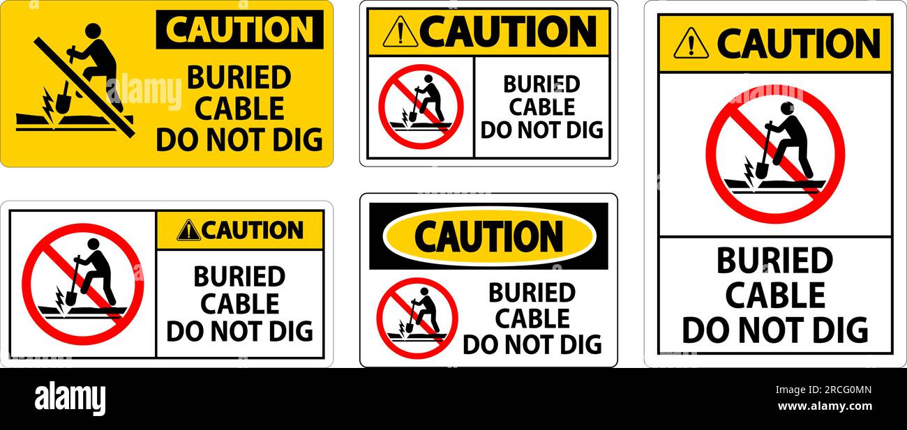 Caution Sign Buried Cable, Do Not Dig On White Background Stock Vector ...
