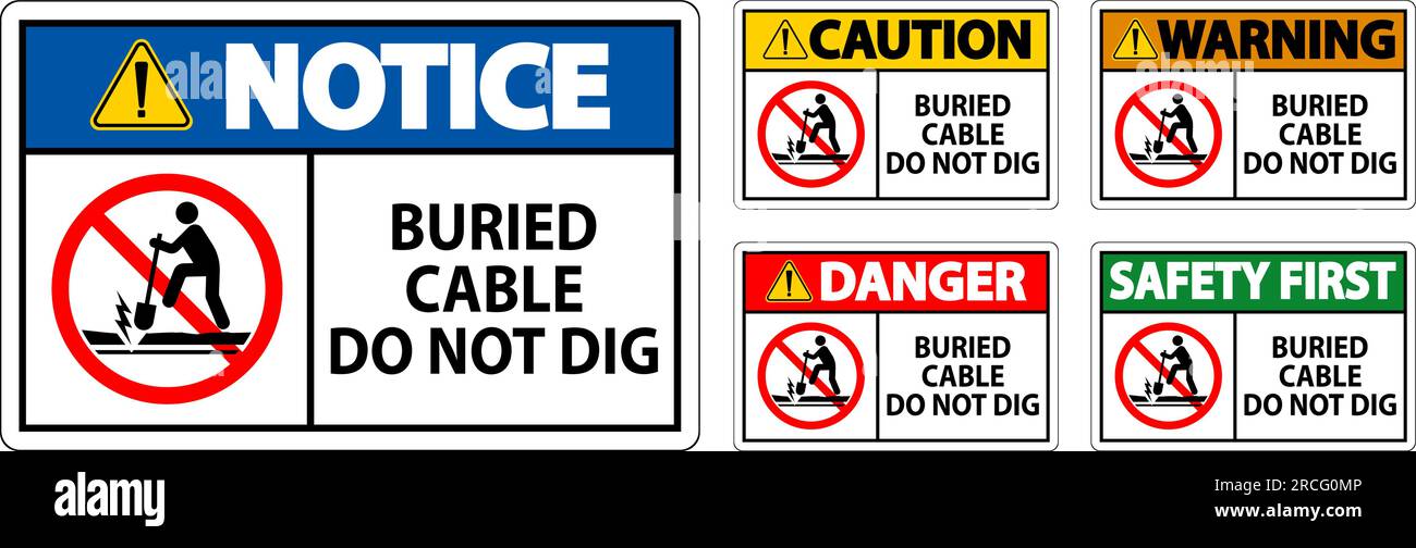 Danger Sign Buried Cable, Do Not Dig On White Background Stock Vector ...