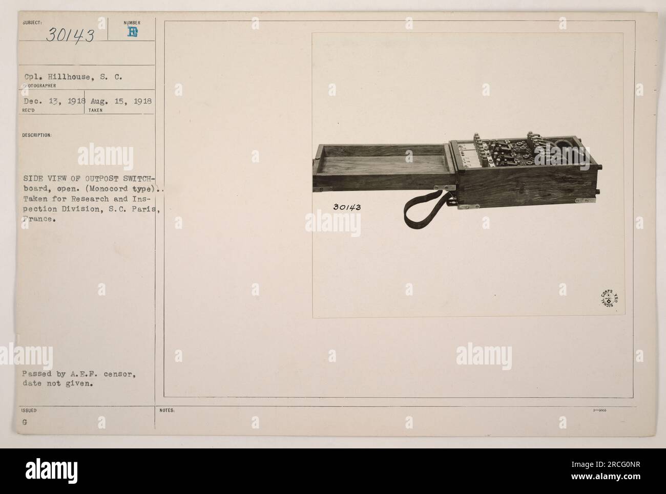 Front view of an outpost switchboard, open. It is of the monocord type ...