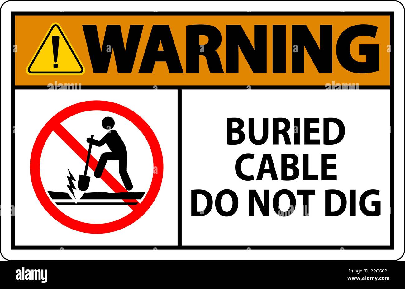 Warning Sign Buried Cable, Do Not Dig On White Background Stock Vector ...