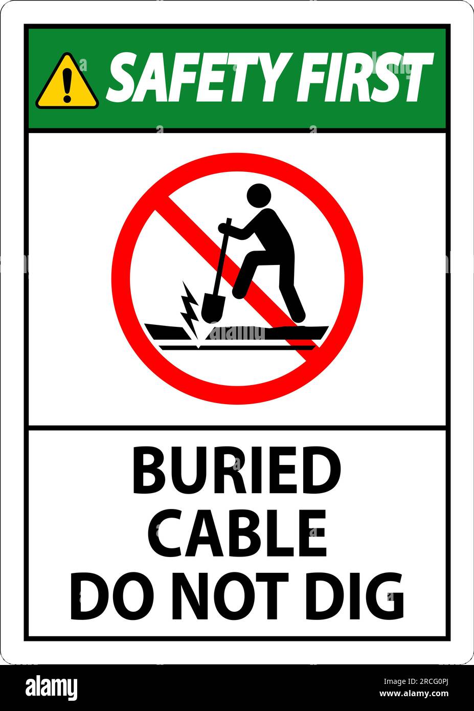 Safety First Sign Buried Cable, Do Not Dig On White Background Stock ...