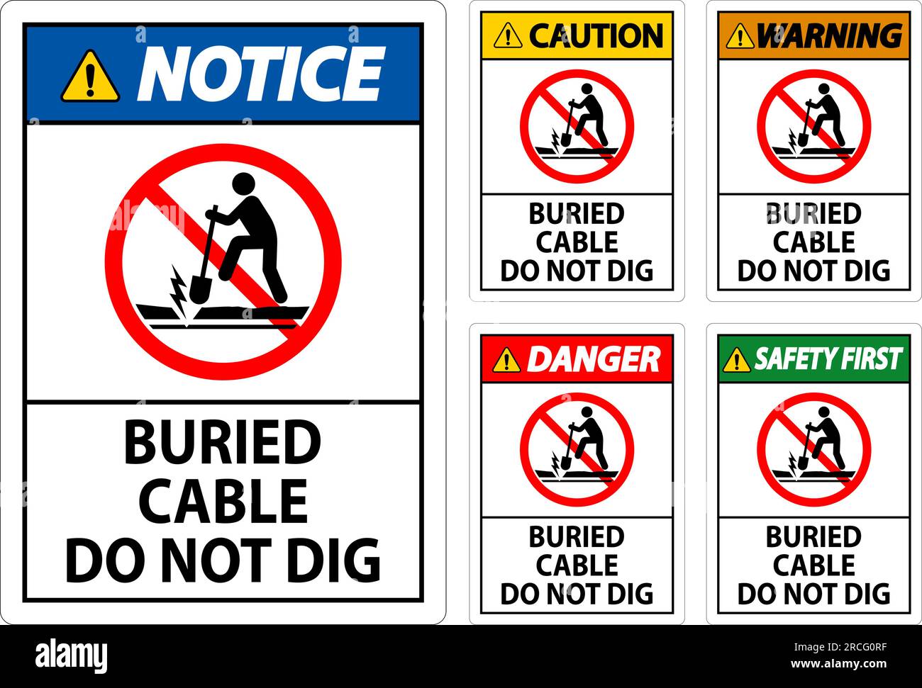 Danger Sign Buried Cable, Do Not Dig On White Background Stock Vector ...