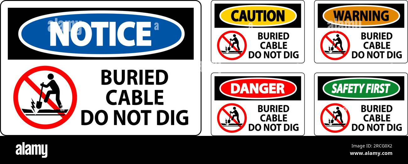 Danger Sign Buried Cable, Do Not Dig On White Background Stock Vector ...