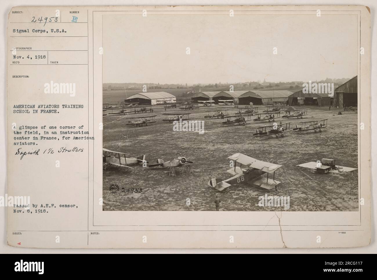 American aviators training at a field in France during World War I. The ...