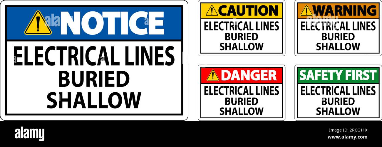 Danger Sign Electrical Lines, Buried Shallow On White Bacground Stock ...