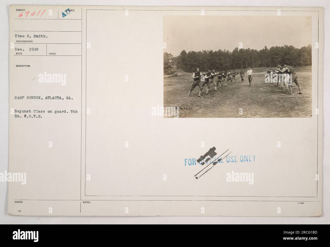 Soldiers training in bayonet class at Camp Gordon in Atlanta, GA during World War One. This ...