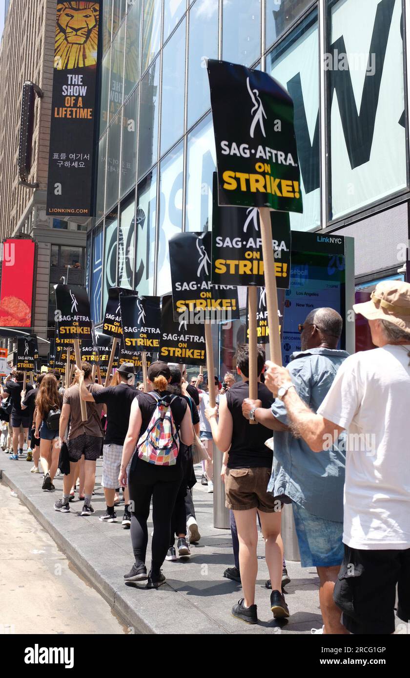 New York, USA. 14th July, 2023. Members of the SAG-AFTRA union protest ...