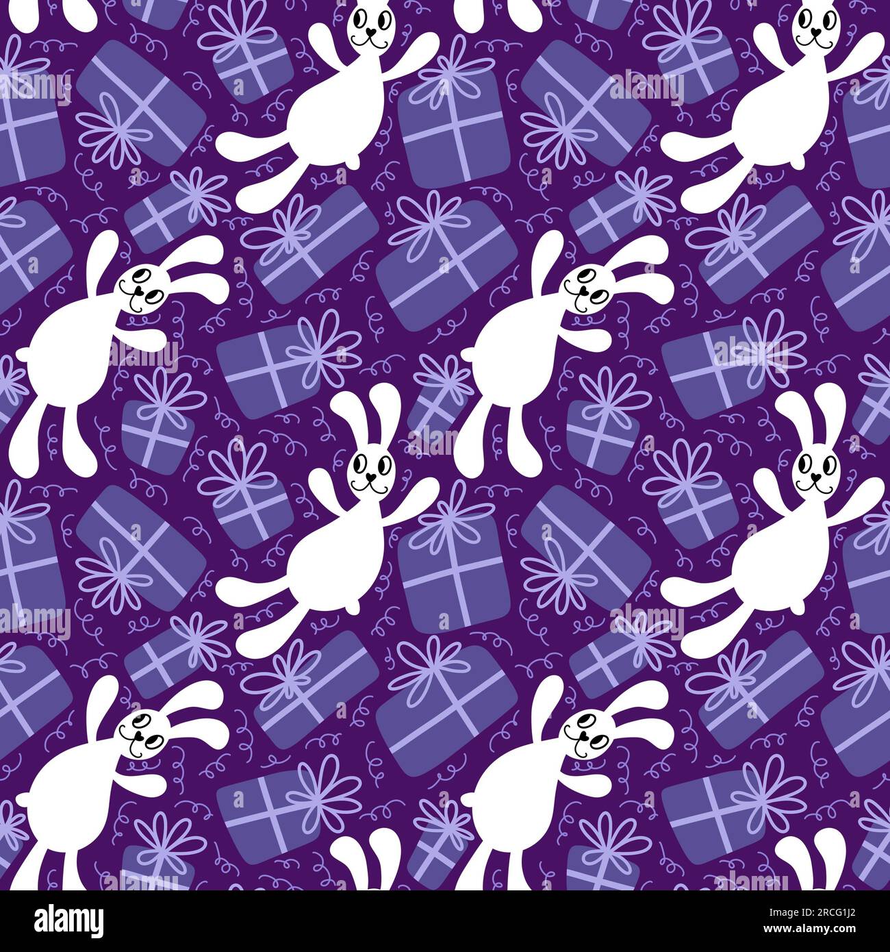 Cartoon animals rabbit seamless bunnies with birthday gift box pattern ...