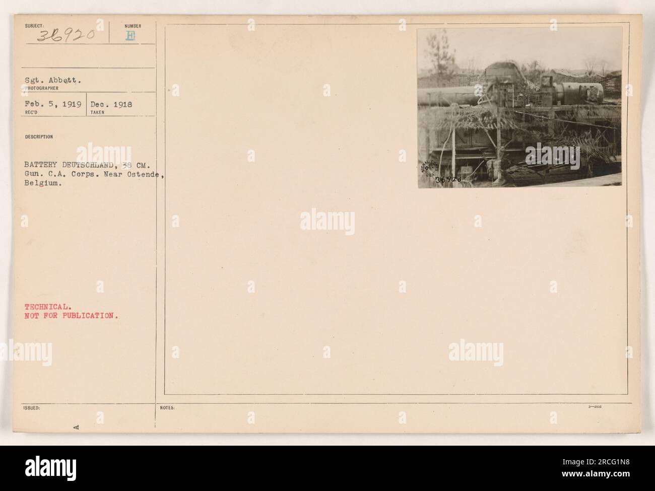 Sgt. Abbott posing with a 38 cm gun from B Battery Deutschland, C.A ...