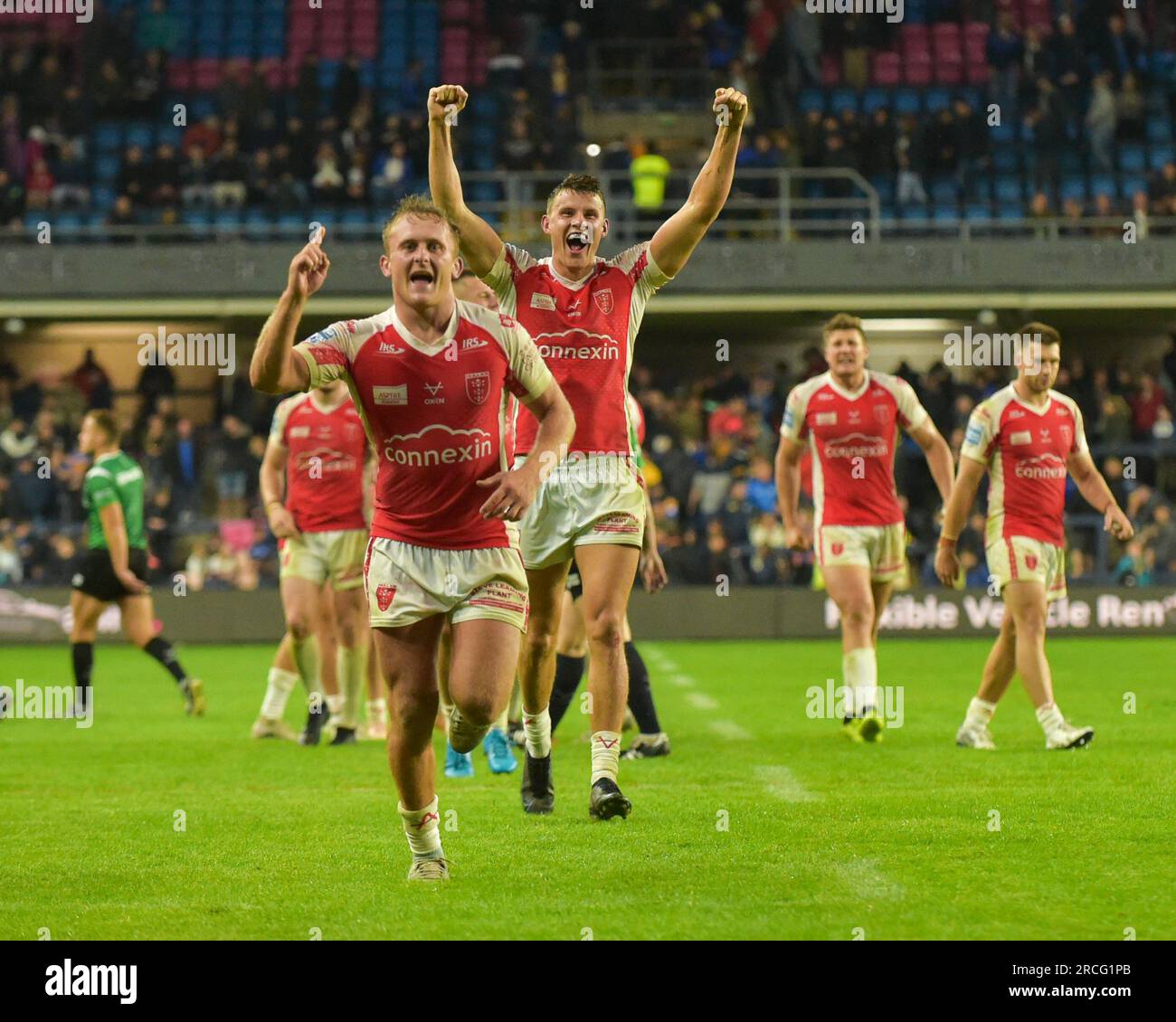 Jez Litten #14 of Hull KR celebrates a win during the Betfred Super ...