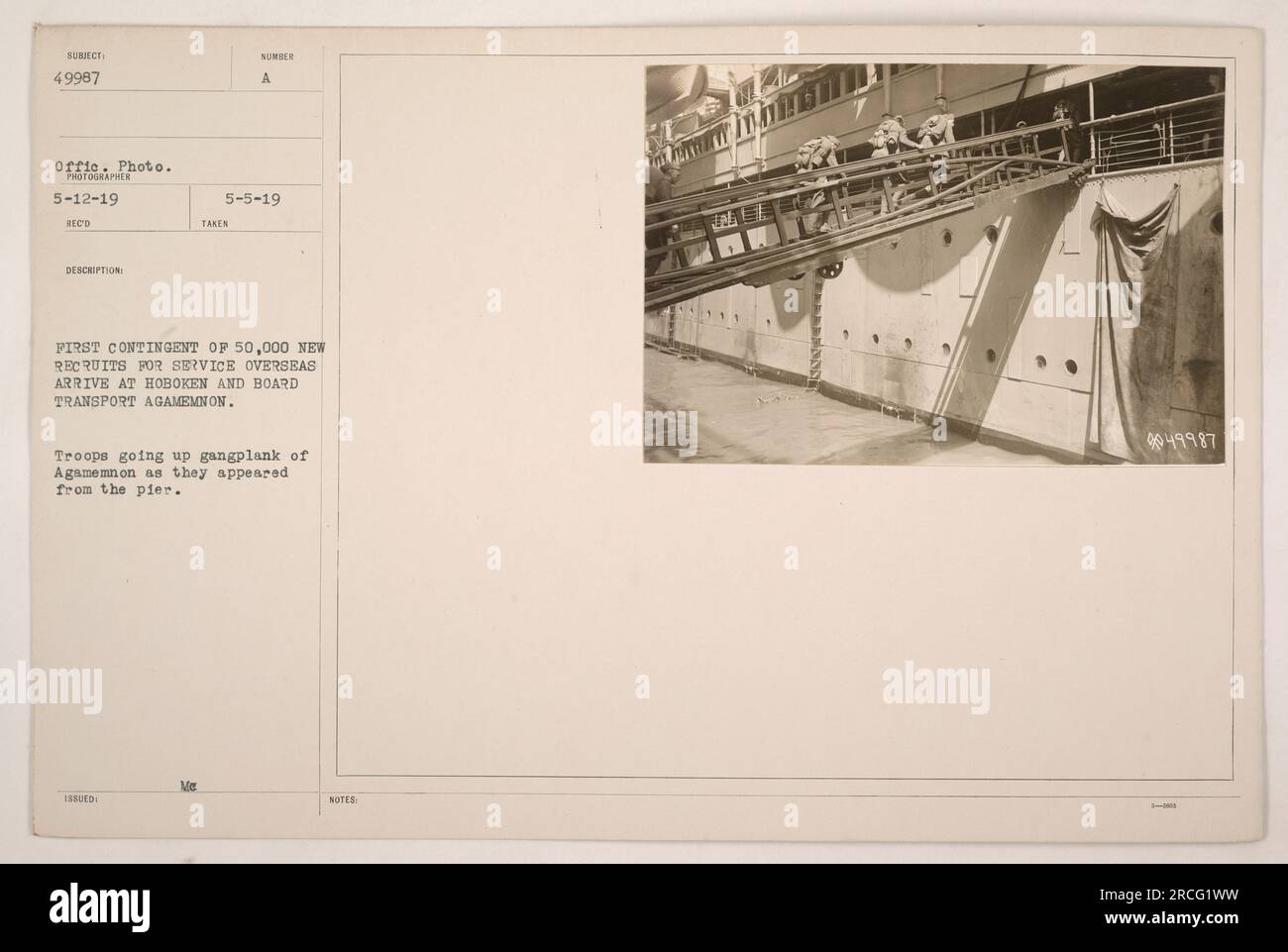 Troops boarding the transport Agamemnon at Hoboken as part of the first ...