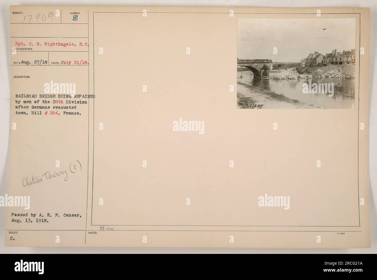 "Image of a railroad bridge being repaired by the 28th Division after ...