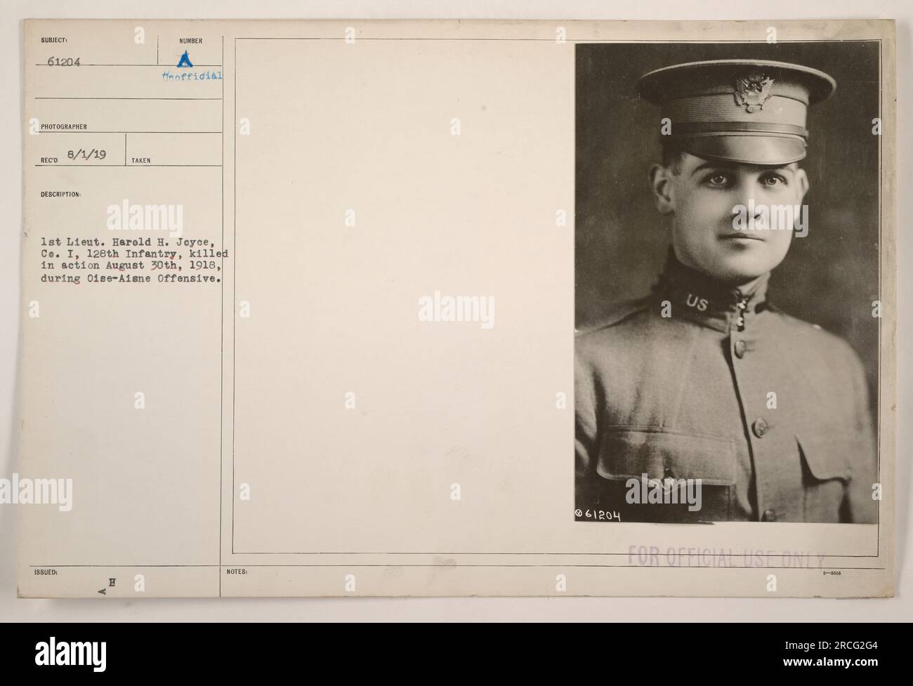 1st Lieutenant Harold H. Joyce from Company I, 128th Infantry was ...