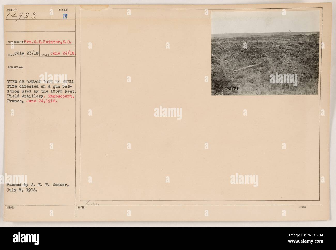 Image showing the aftermath of shell fire on a gun position used by the ...
