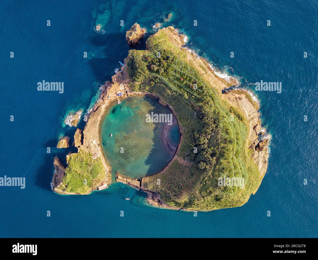 Azores aerial panoramic view. Top view of Islet of Vila Franca do Campo ...