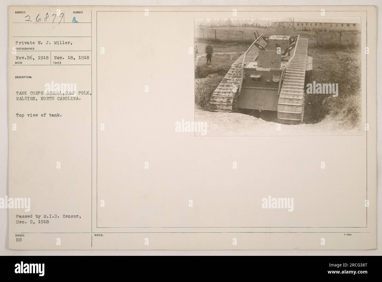 Top view of a tank at the Tank Corps School in Camp Polk, Raleigh ...