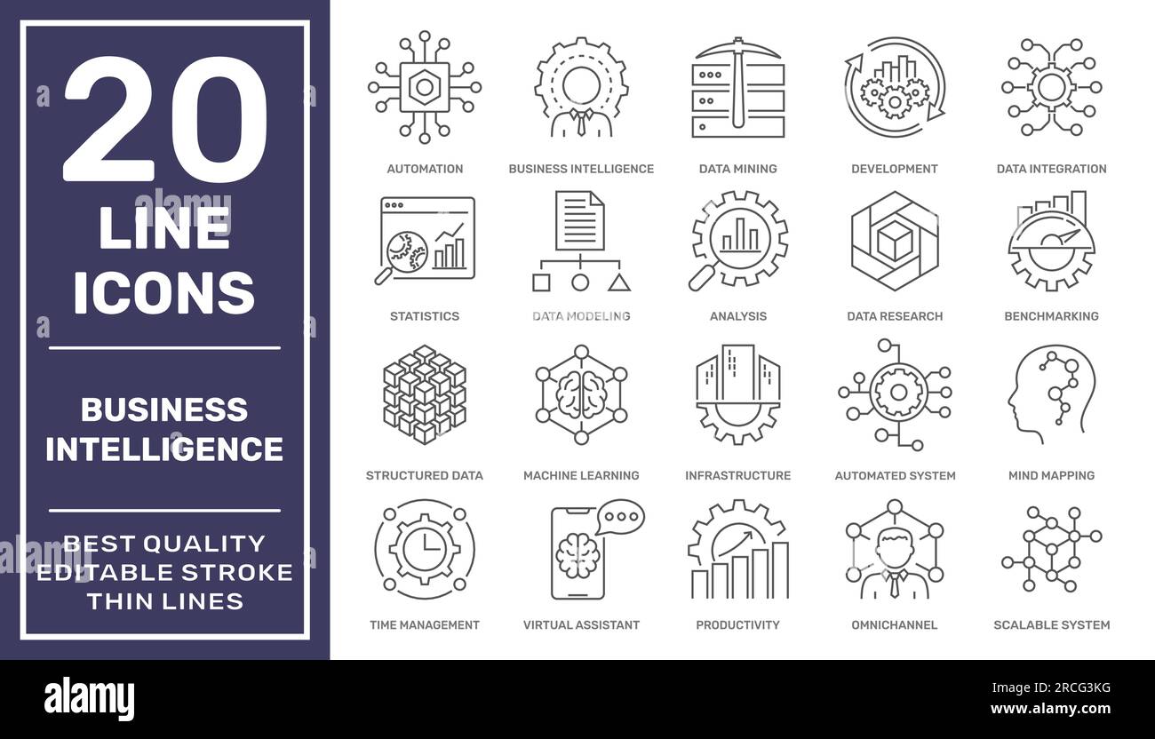 Set of 20 modern line icons rlated to strategy, management, system ... Set of 20 modern line icons rlated to strategy, management, system ...