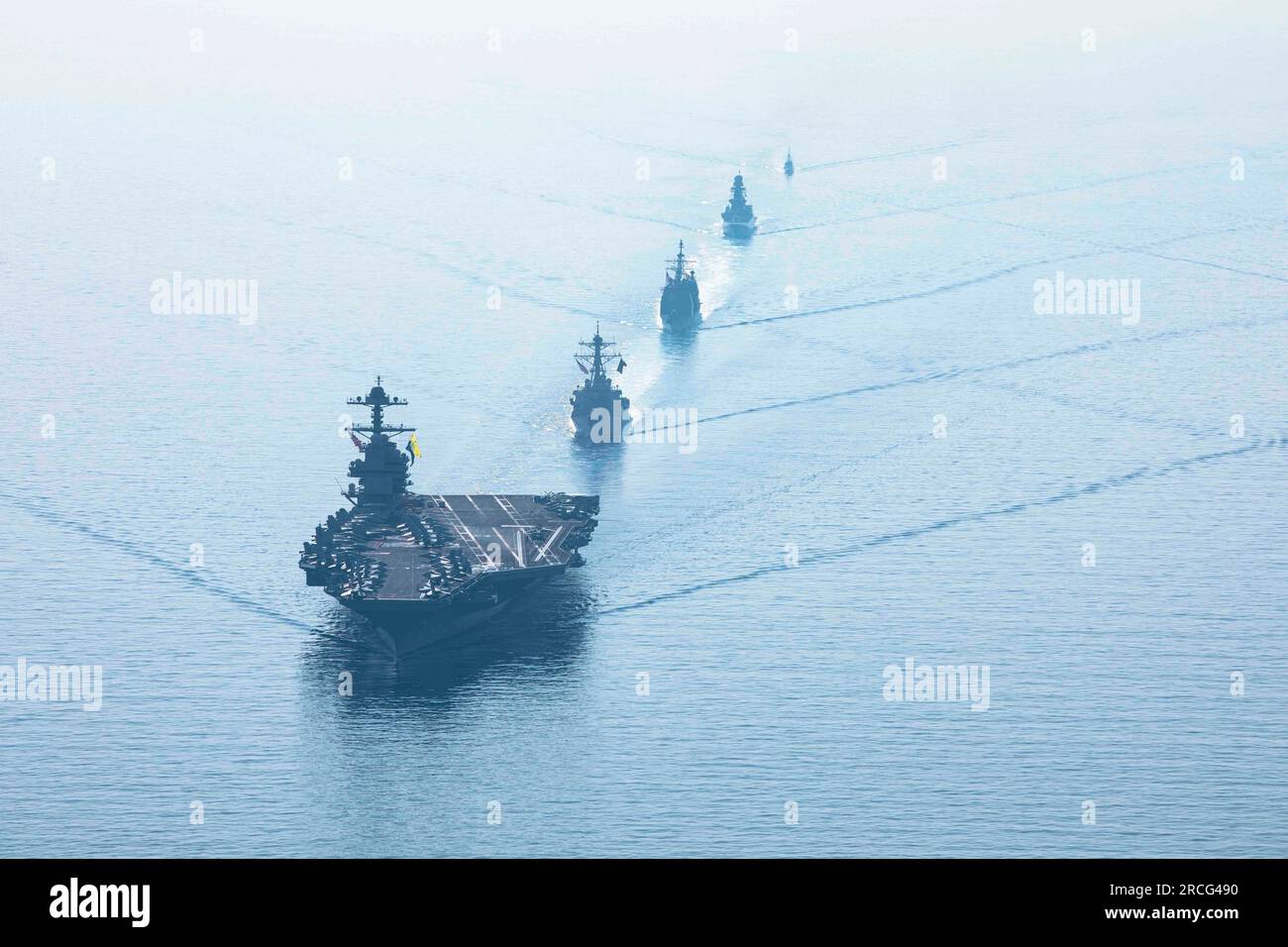 July 11, 2023 - At Sea - The first-in-class aircraft carrier USS Gerald ...