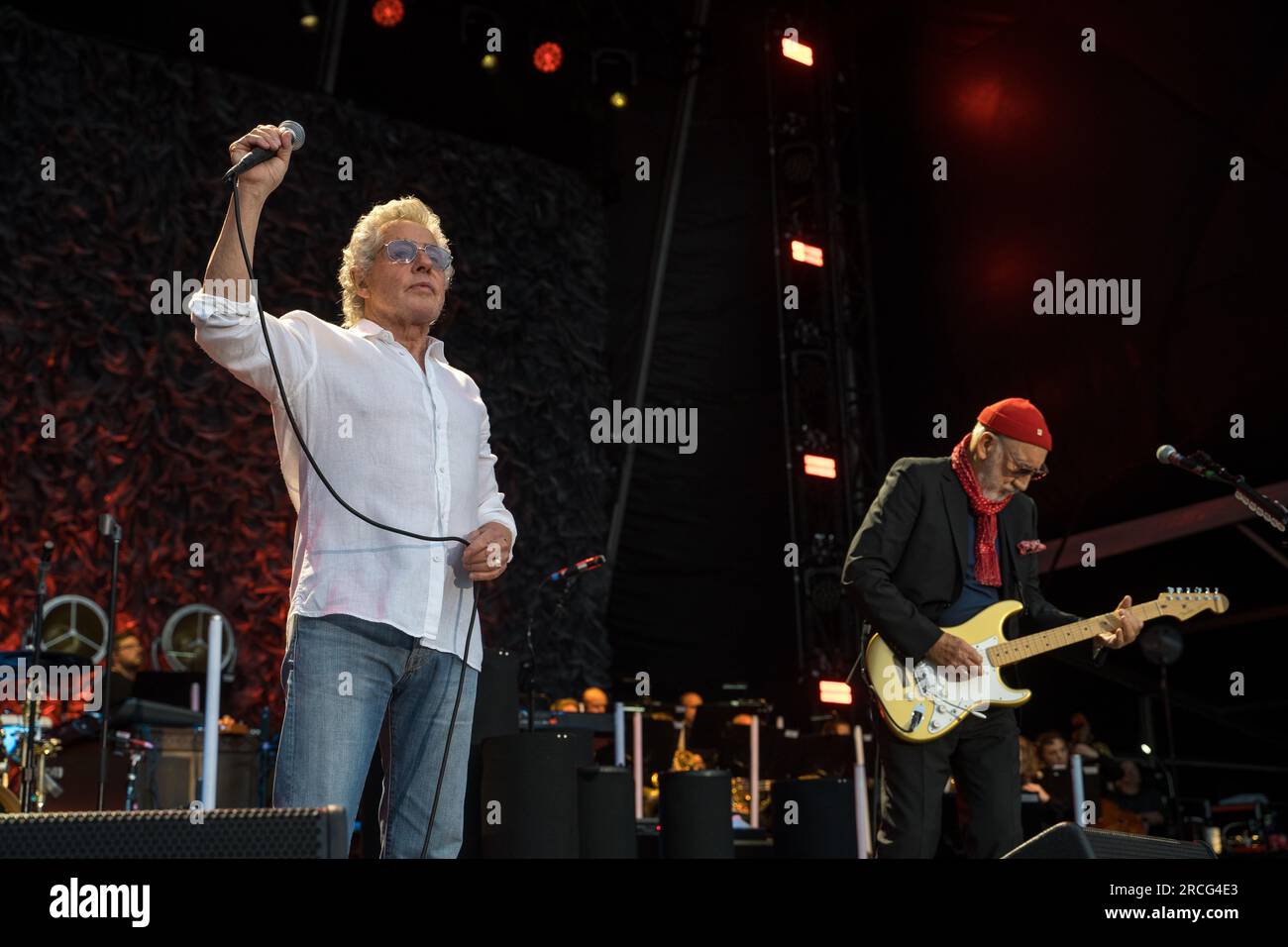 Derby, UK, 14th July 2023, Rock band The Who ,Roger Daltrey and Pete ...
