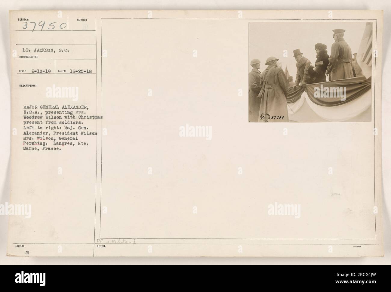 Major General Alexander of the U.S. Army presents Mrs. Woodrow Wilson ...