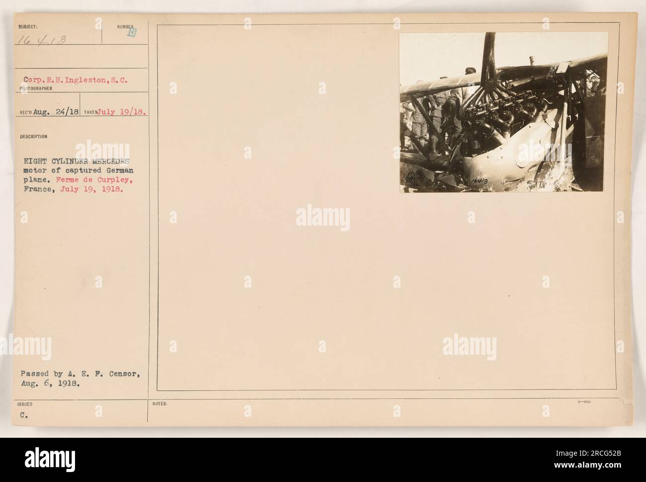 Image capturing the eight-cylinder Mercedes motor of a captured German ...